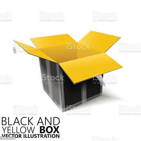 검은색과 노란색 오픈 상자 3d 벡터 일러스트 레이 션 디자인 요소 3차원 형태에 대한 스톡 벡터 아트 및 기타 이미지 3