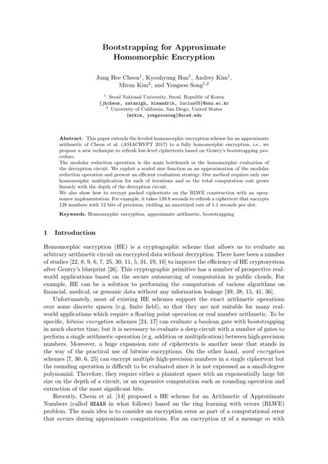 Pdf Bootstrapping For Approximate Homomorphic Encryption