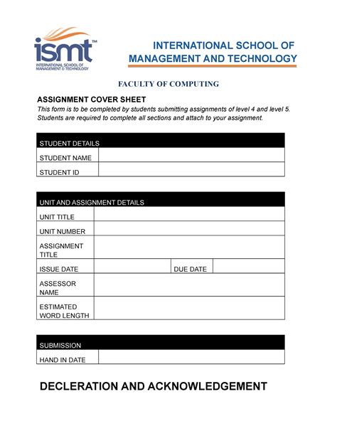 Assignment Cover Sheet International School Of Management And