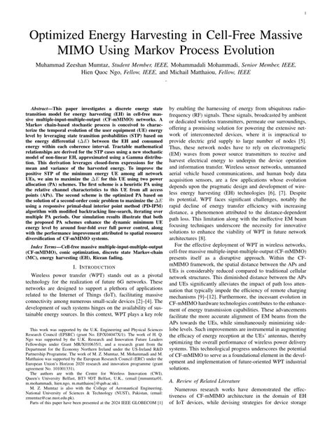 Pdf Optimized Energy Harvesting In Cell Free Massive Mimo Using Markov Process Evolution