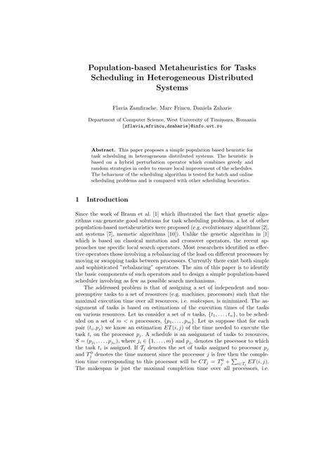 Pdf Population Based Metaheuristics For Tasks Scheduling In Heterogeneous Distributed Systems