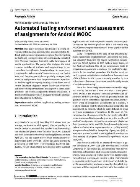 Pdf Automated Testing Environment And Assessment Of Assignments For Android Mooc