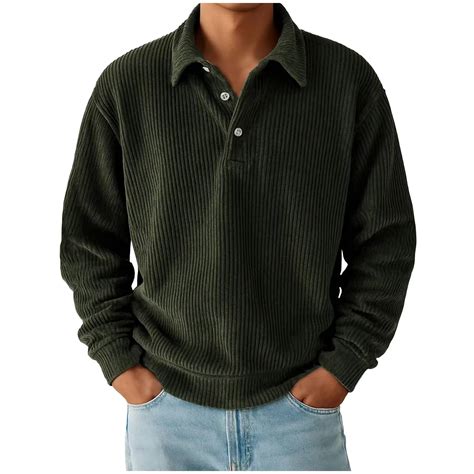 Fengqque Mens Fashion Casual Solid Color Corduroy Long Sleeved Lapel
