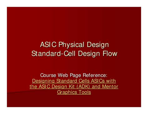 Asic Physical Design Standard Cell Design Flow Elec 5250 Docsity