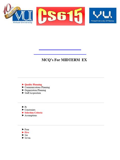 Cs615 Midterm Reference Mcqs Solved Download From Pdf Project Management