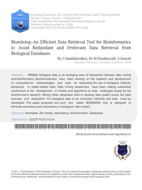Pdf Biomining An Efficient Data Retrieval Tool For Bioinformatics To Avoid Redundant And