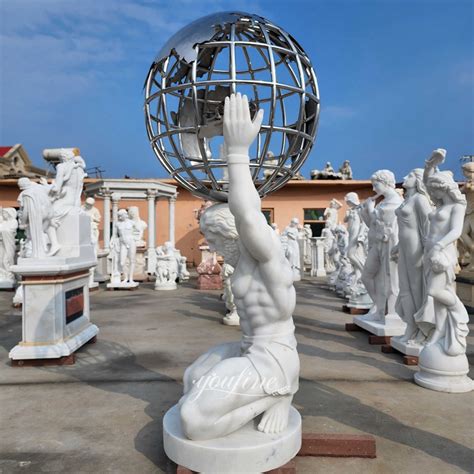 6 Feet Marble Atlas Holding The World Statue For Sale