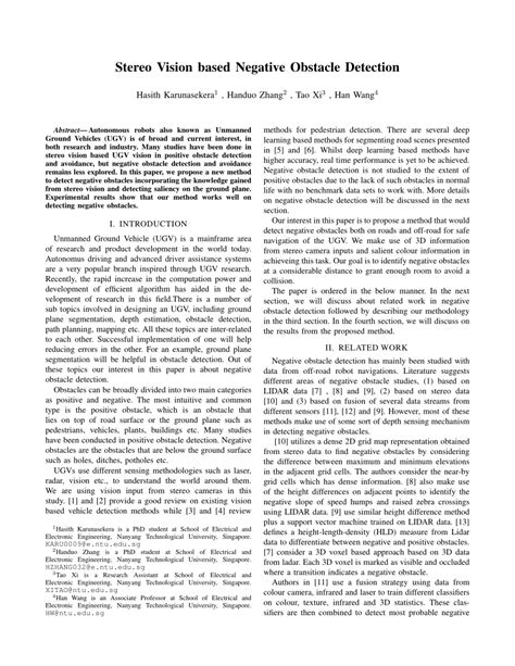 Pdf Stereo Vision Based Negative Obstacle Detection