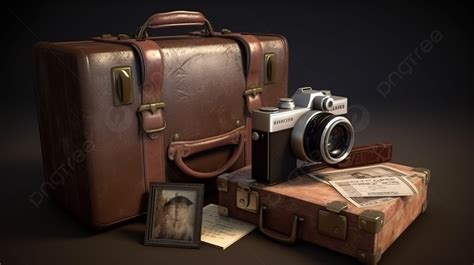 카메라의 3d 모델 3d 오래 된 갈색 가방 카메라와 여권 고화질 사진 사진 배경 일러스트 및 사진 무료 다운로드 Pngtree