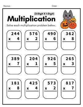 Multiply 3 Digit By 1 Digit Numbers Multiplication Worksheets TPT