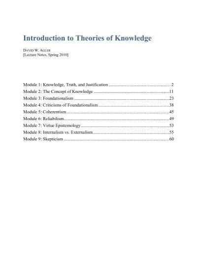 Introduction To Theories Of Knowledge David W Agler