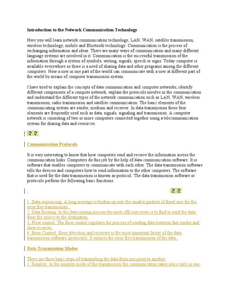 Introduction To The Network Communication Technology Pdf Telecommunication Duplex