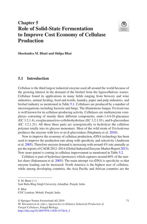 Pdf Role Of Solid State Fermentation To Improve Cost Economy Of Cellulase Production