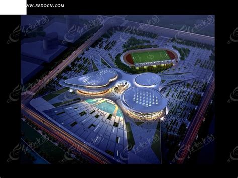城市夜景效果图夜晚流光溢彩的道路和建筑俯瞰图psd素材免费下载 红动中国