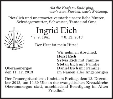 Traueranzeigen Von Ingrid Eich Trauer Merkur De