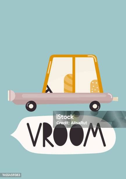 보육 벽 예술 만화 자동차와 귀여운 포스터 아기 방 샤워 카드 아이 즈 티셔츠에 대 한 벡터 인쇄 문자 브이룸 0명에 대한 스톡
