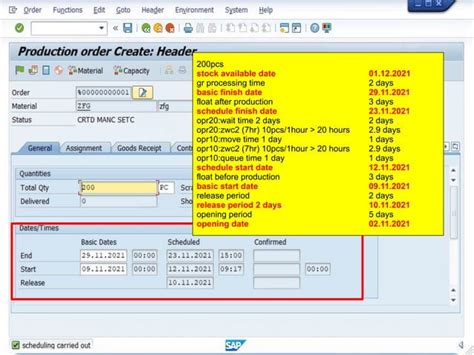 Sap Pp Production Order Understanding Time Elements Pdf Business Business And Finance