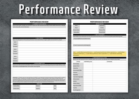Performance Review Template Printable Performance Review Form Human Resources Business Tools