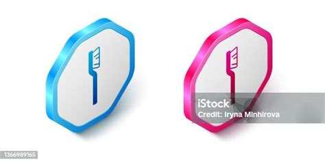 흰색 배경에 격리된 등색 칫솔 아이콘입니다 육각 버튼 벡터 3차원 형태에 대한 스톡 벡터 아트 및 기타 이미지 3차원 형태