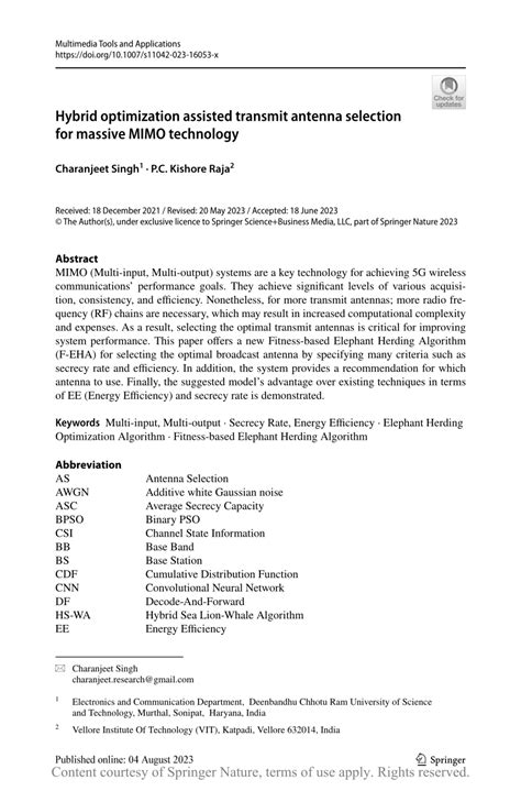 Hybrid Optimization Assisted Transmit Antenna Selection For Massive Mimo Technology