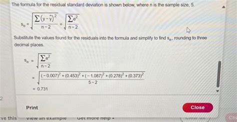 Solved The Formula For The Residual Standard Deviation Is