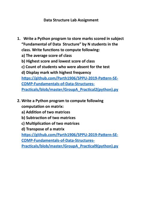 Data Structure Lab Assignment To Write A Python Program To Store Marks Scored In Subject