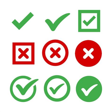 Premium Vector Green Check Marks And Red Cross Marks Icon Set Isolated Tick Vector