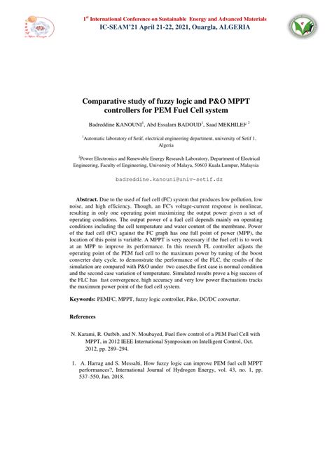 Pdf How Fuzzy Logic Can Improve Pem Fuel Cell Mppt Performances