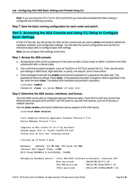 Lab Configure Asa 5505 Basic Settings Using Cli Pdf Command Line Interface Ip Address