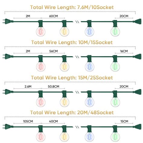 E12 Socket G40 Rgb Patry String Light Eu Plug 220v 25ft 50ft 65ft Connectable Outdoor Fairy