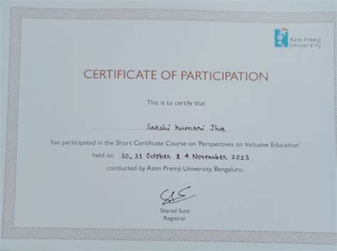 Sakshi Jha On Linkedin Successfully Completed Workshop On Perspective Of Inclusive Education At