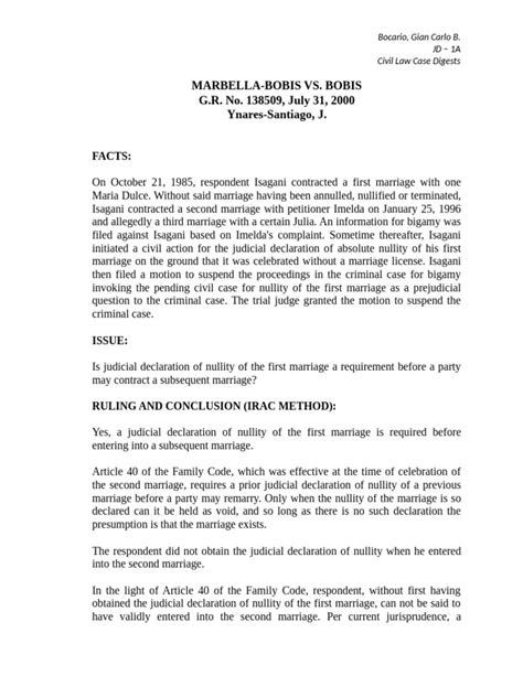 Bigamy Case Nullity Of First Marriage Required Pdf Annulment