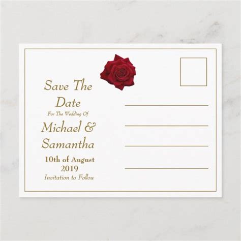 Elegant Red Rose Wedding Save The Date Announcement Postcard Zazzle