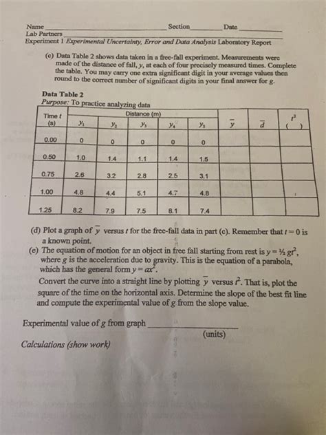 solved name section date lab partners experiment 1