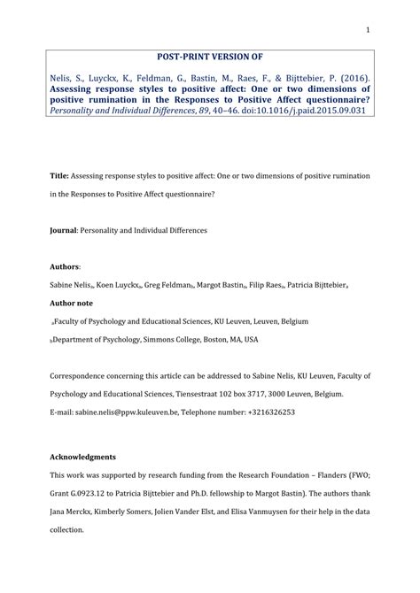 Pdf Assessing Response Styles To Positive Affect One Or Two