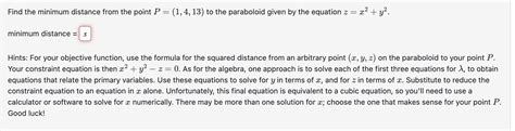 Solved Find The Minimum Distance From The Point P Chegg