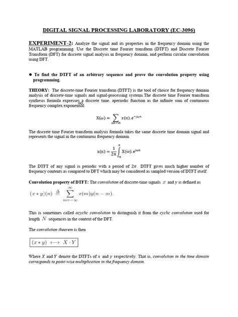 Dsp Lab Experiment 2 Pdf Discrete Fourier Transform Mathematical
