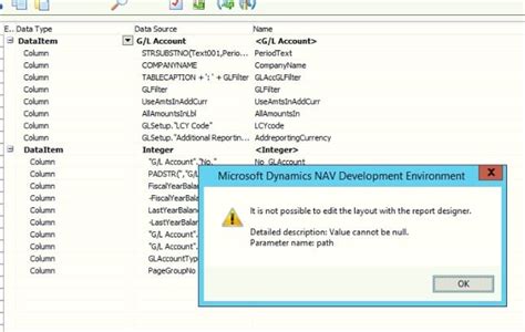 error on opening report layout sql report in dynamics nav 2015 —