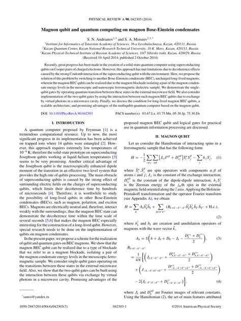 Pdf Magnon Qubit And Quantum Computing On Magnon Bose Einstein