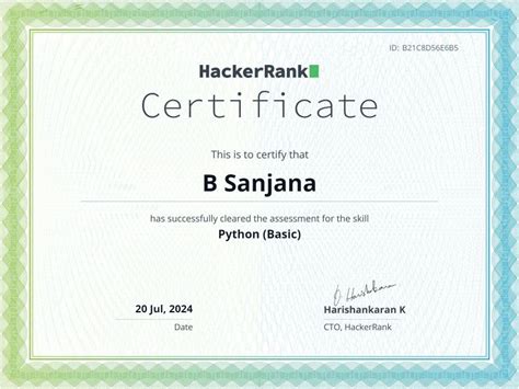Sanjana B On Linkedin Python Hackerrank Certification Coding Programming Datascience