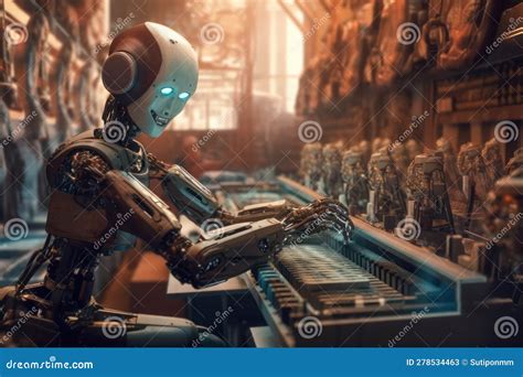 The Robotic Working In Line Production Warehouse With Ai Generated Stock Illustration