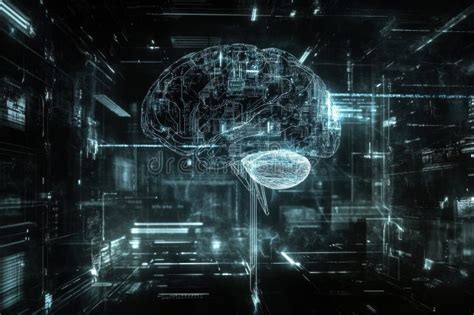 Abstract Digital Brain With Glowing Circuits And Wires In A Futuristic Environment Filled With