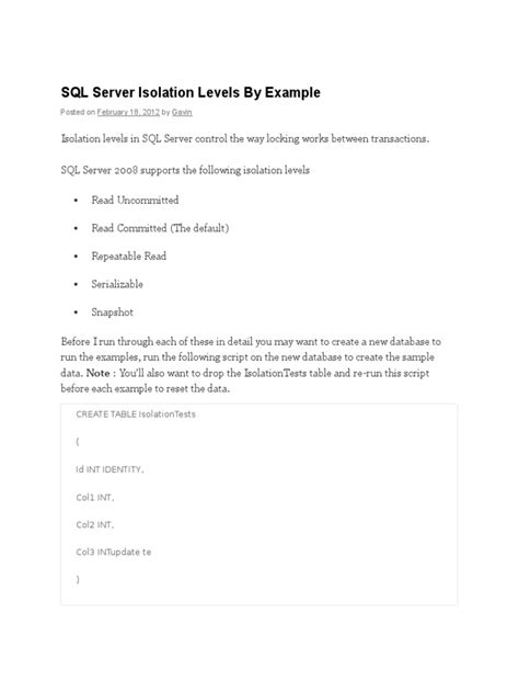 Sql Server Isolation Levels By Example Pdf