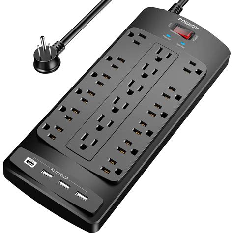 18 Outlets Surge Protector Power Strip 6 Feet Flat