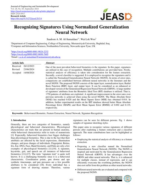 Pdf Recognizing Signatures Using Normalized Generalization Neural Network