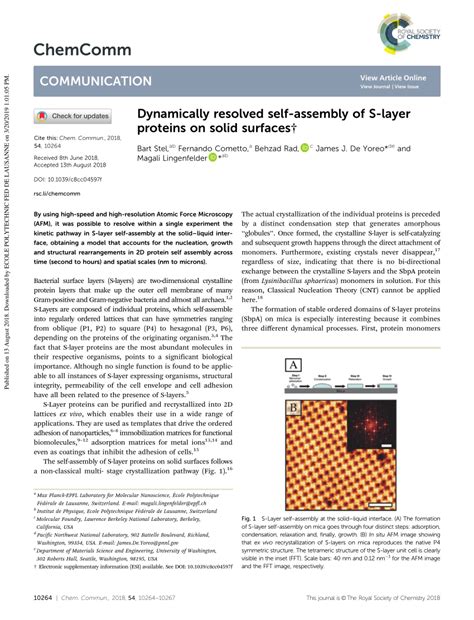 Pdf Dynamically Resolved Self Assembly Of S Layer Proteins On Solid