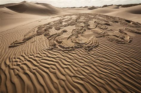 Sand Dune With Intricate Patterns And Swirls Resembling A Dragon S