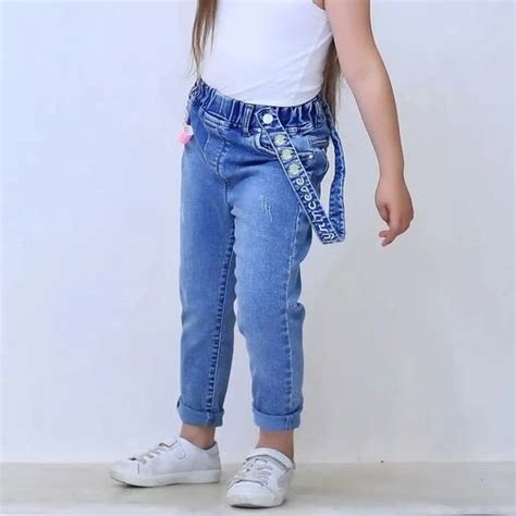 خرید و قیمت شلوار لی مام استایل دخترانه بند دار گلدوزی بابونه ترب