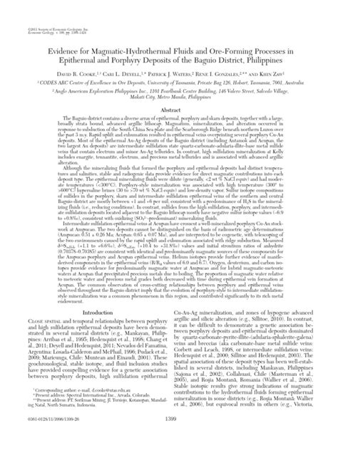 Evidence For Magmatic Hydrothermal Fluids And Ore Forming Processes In Pdf