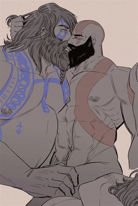 Rule 34 Beard European Mythology Gay God Of War God Of War Ragnarok Hair Pull Kissing Kon